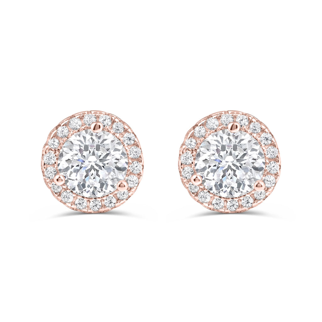 Simulated Halo Diamond Studs | Rose Gold Halo Earrings – Modern Gents
