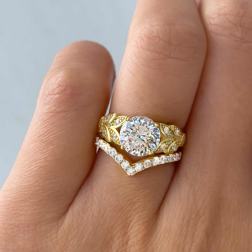 Gold Whimsical Engagement Ring | Unique 2 Carat Round Cut – Modern Gents